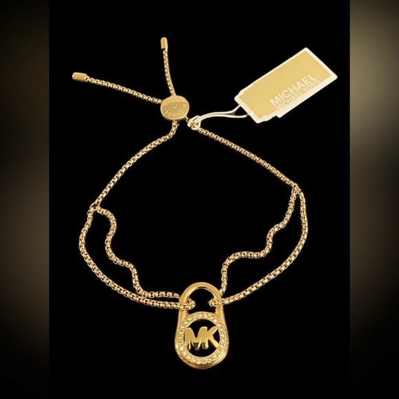 MICHAEL Michael Kors | Jewelry | Brand New Michael Kors Goldtone Crystal Pave Padlock Slider ...